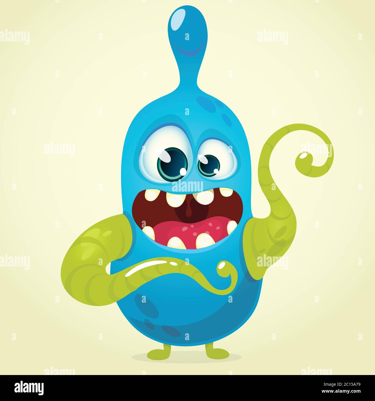 Happy cool cartoon monster. Horned vector monster character Stock ...