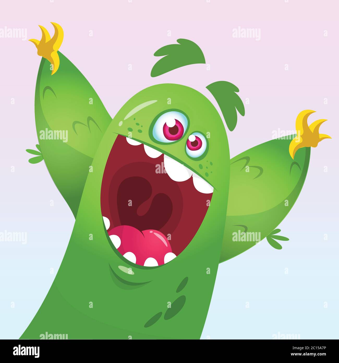 Cartoon green Halloween monster excited. Isolated Stock Vector Image ...