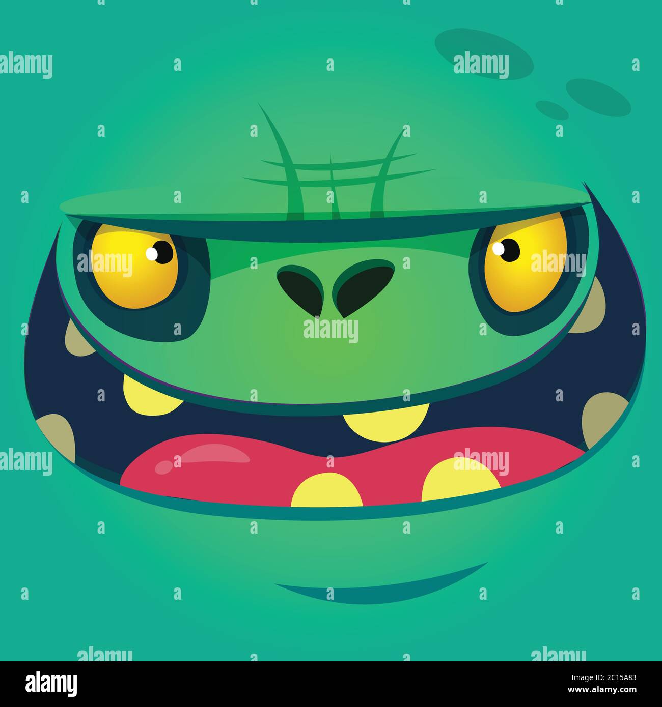 Happy cartoon monster face. Vector Halloween illustration of green ...