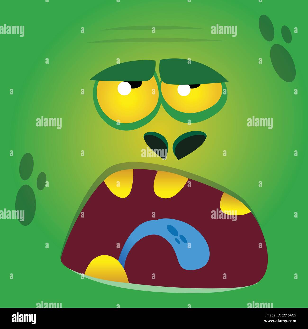 Happy cartoon monster face. Vector Halloween illustration of green ...