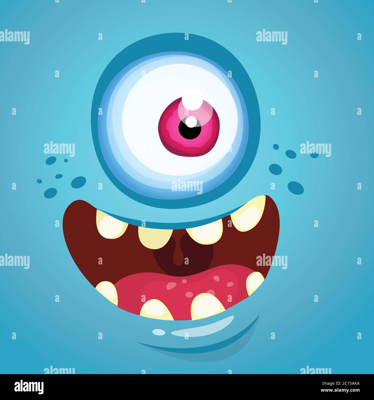 Cartoon monster face. Vector Halloween blue monster with one eye Stock ...