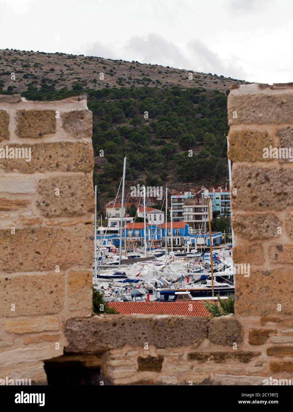 Castle and the Yacht Dock in Turkey Cesme Photo Stock Photo - Alamy