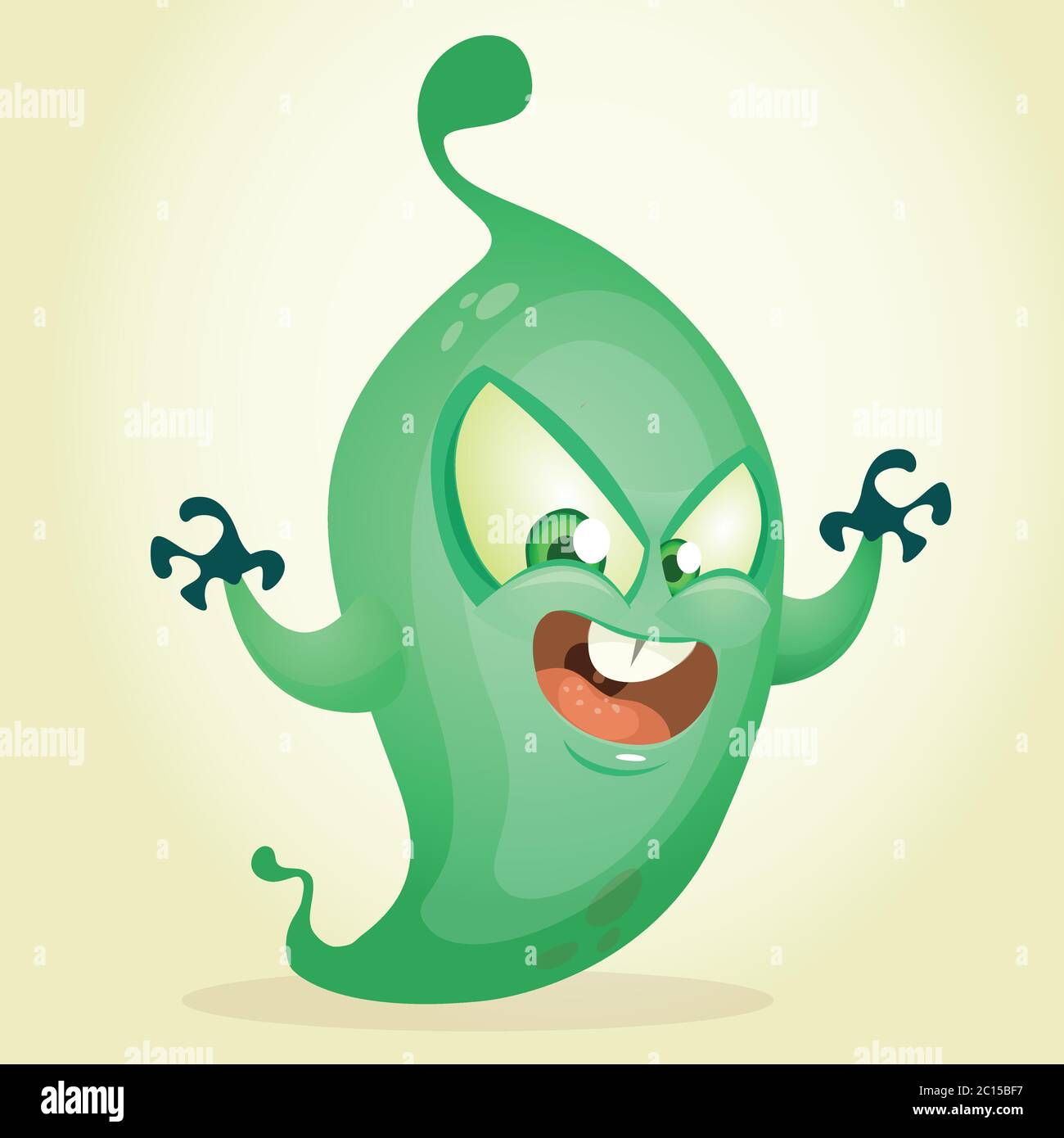 Angry cartoon ghost. Halloween vector fat and green monster icon with ...