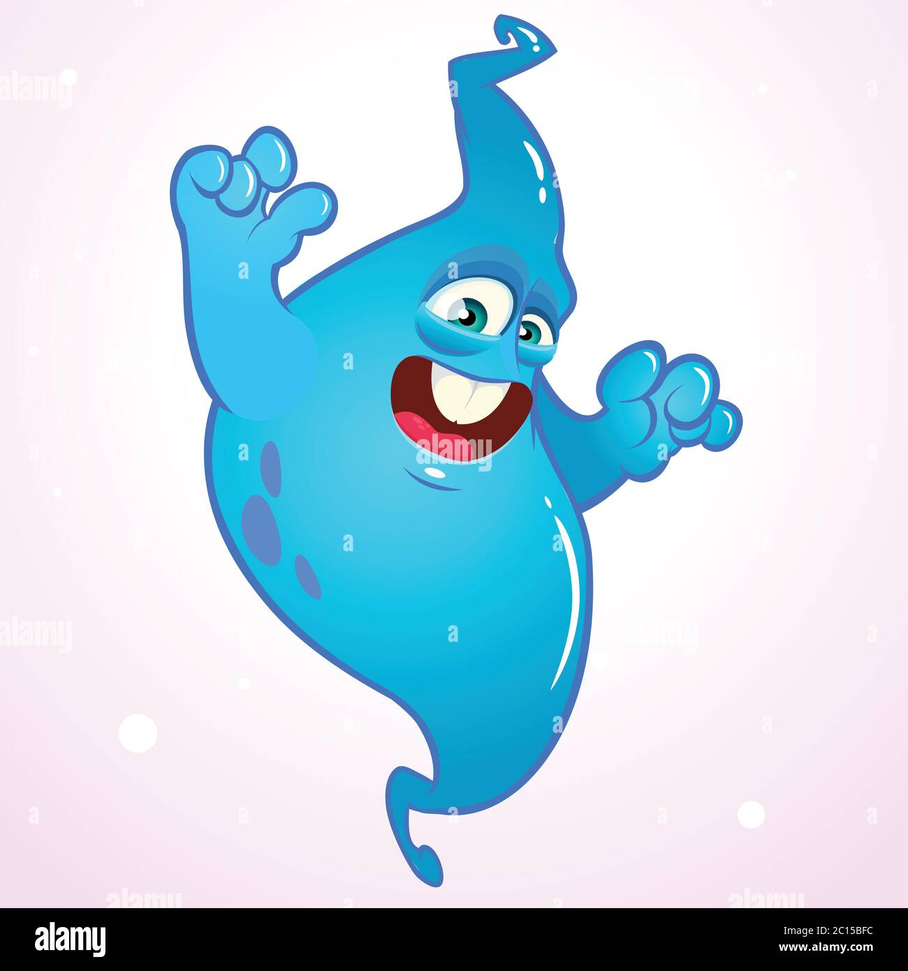 Happy cartoon ghost. Halloween vector fat and blue monster Stock Vector ...