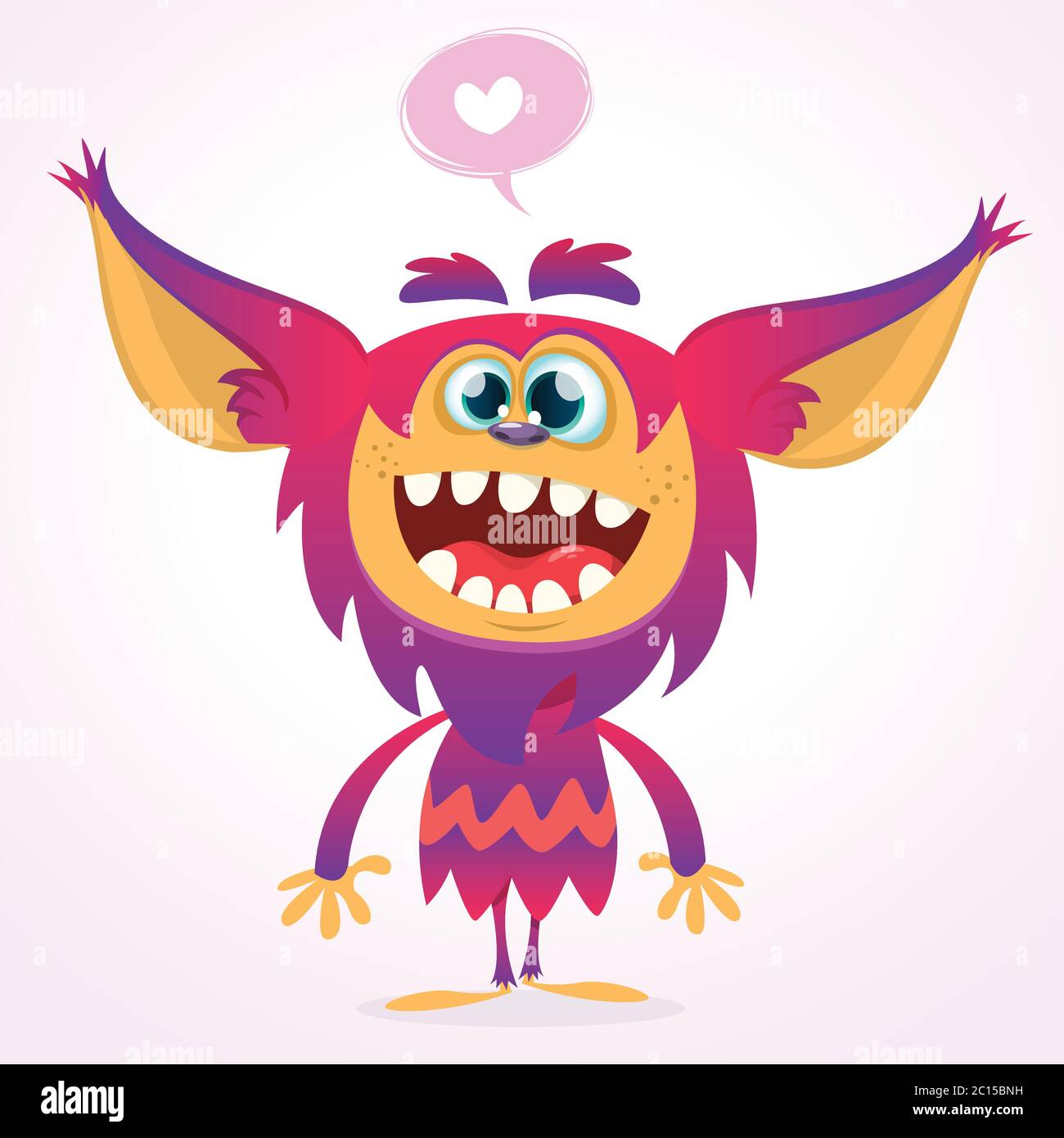 Happy Cartoon Gremlin Monster In Love Halloween Vector Goblin Or Troll