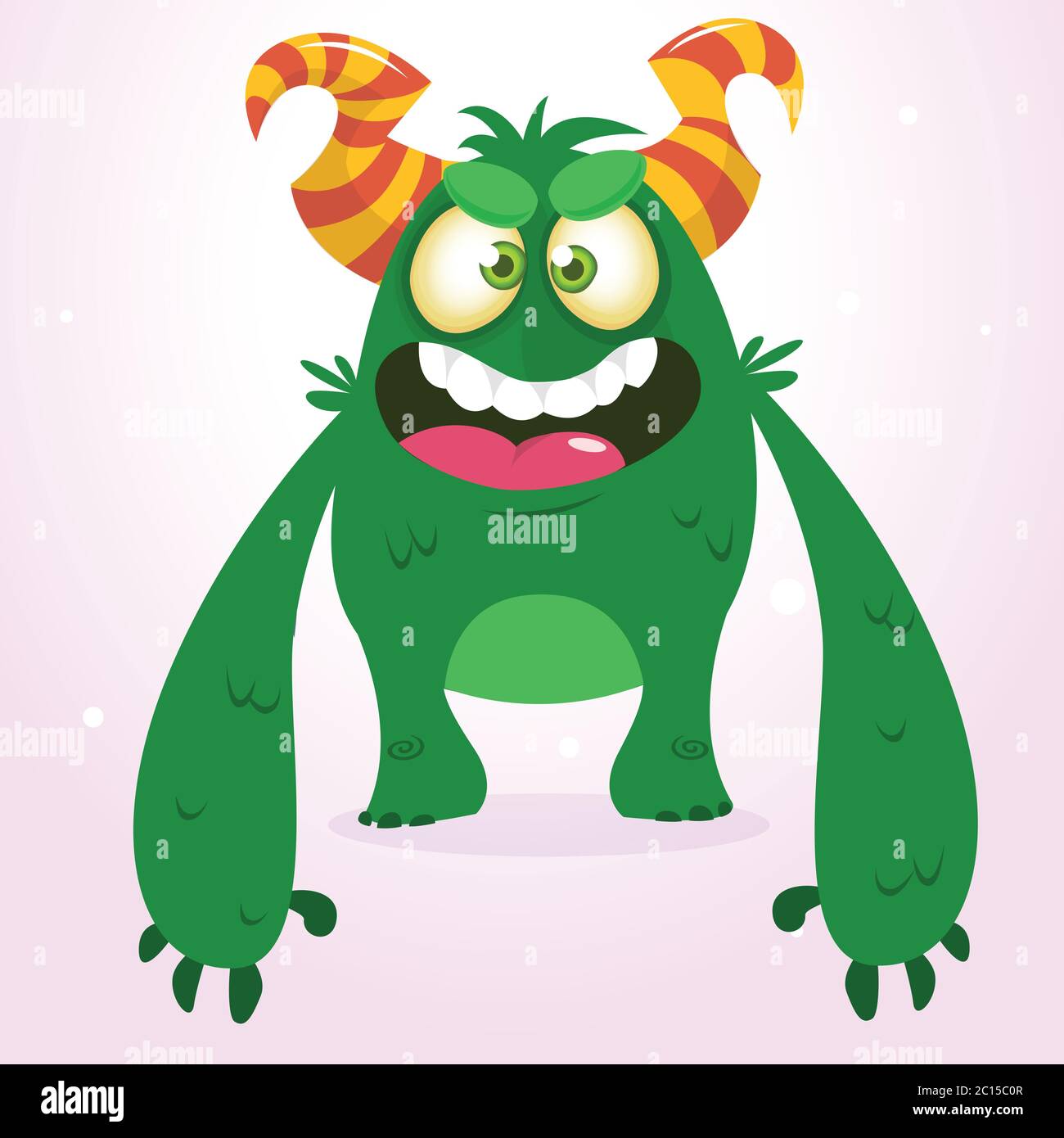 Happy green monster. Vector Halloween monster character smiling and ...