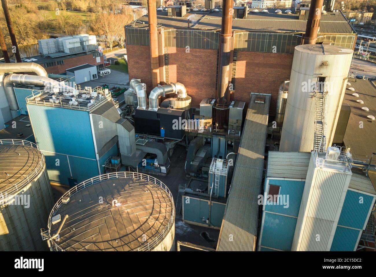 Aerial view of big fuel reservoirs in petroleum industrial zone and ...