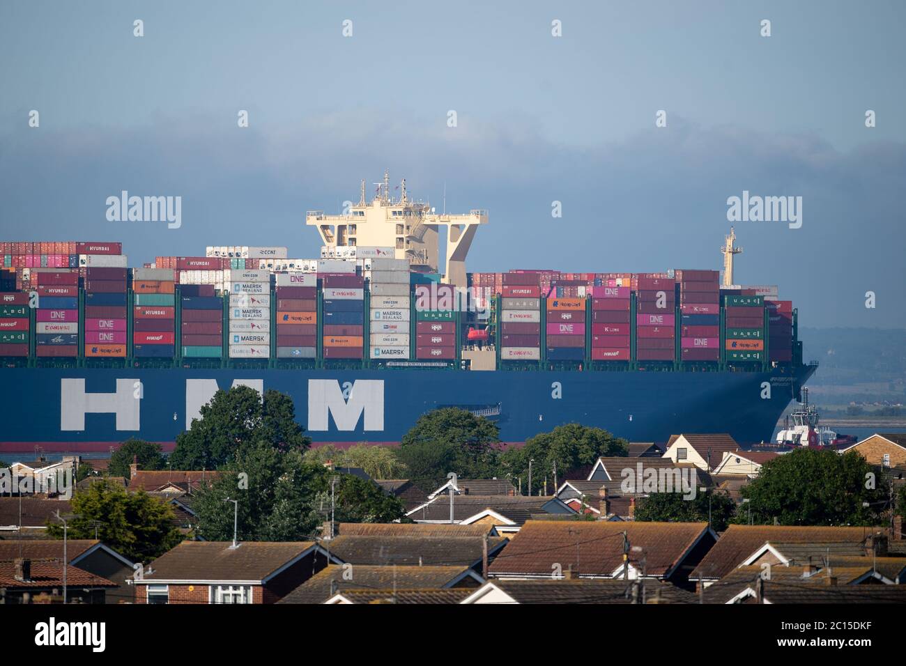 HMM Algeciras, the world's largest container ship, passes Canvey Island ...