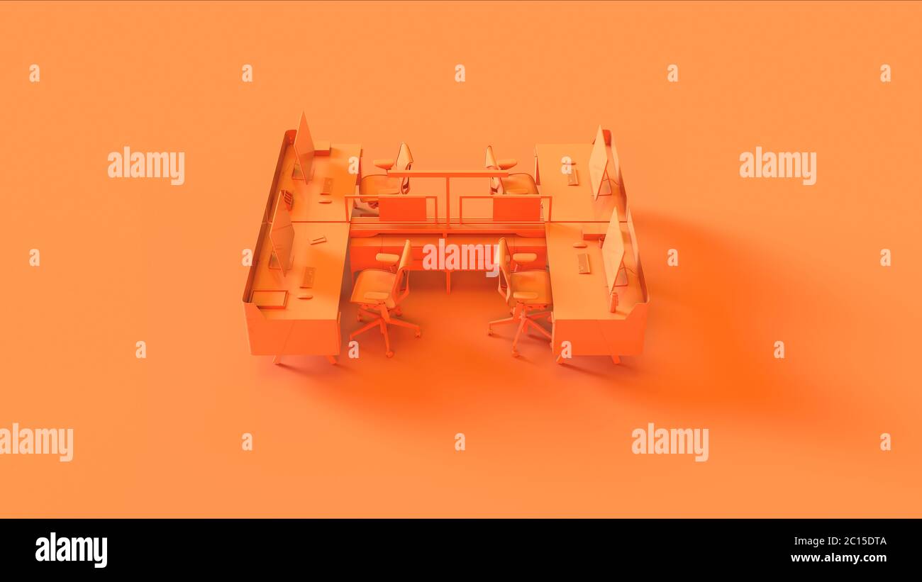Orange Traditional 4 Desk Office Setup 3d illustration 3d rendering ...