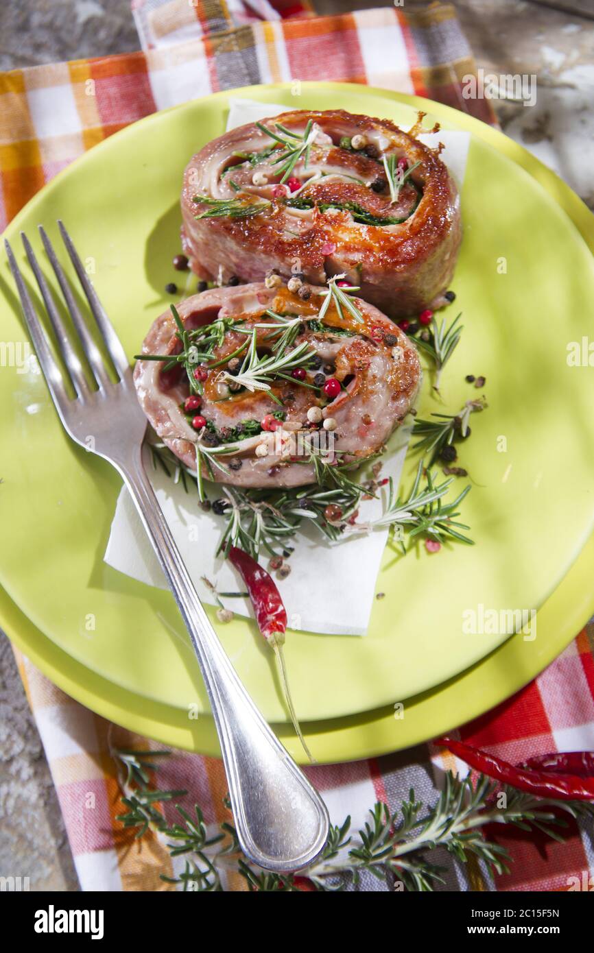 Roll meat cooked Stock Photo - Alamy