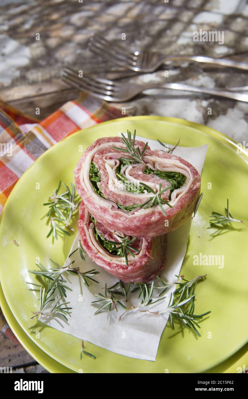 Cheese stuffed meat roll hi-res stock photography and images - Alamy