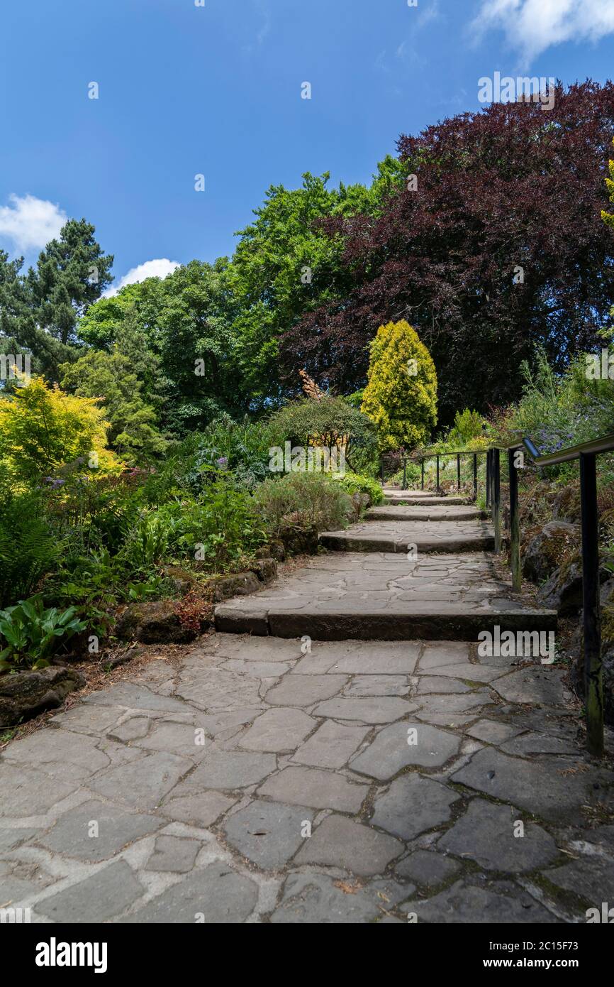 Long stair way in the Fletcher Moss park and Botanical Garden ...