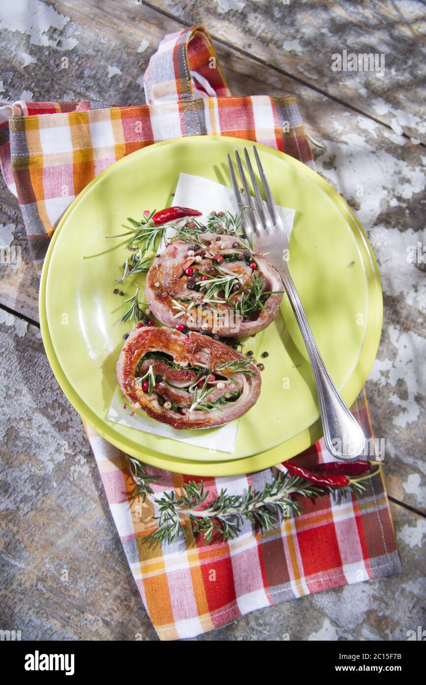 Roll meat cooked Stock Photo - Alamy