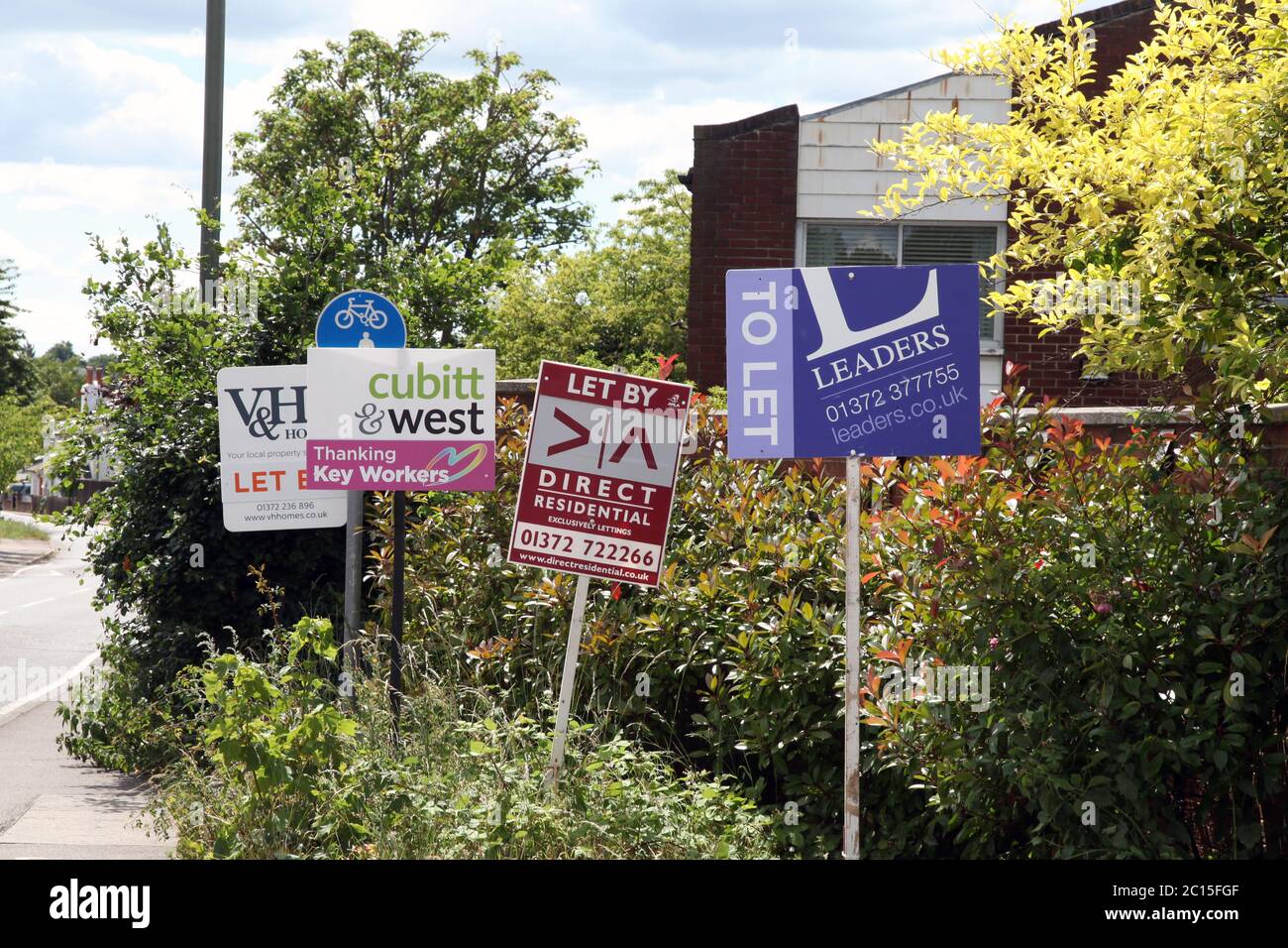 various for sale, to let, let by signs staked in ground Stock Photo - Alamy