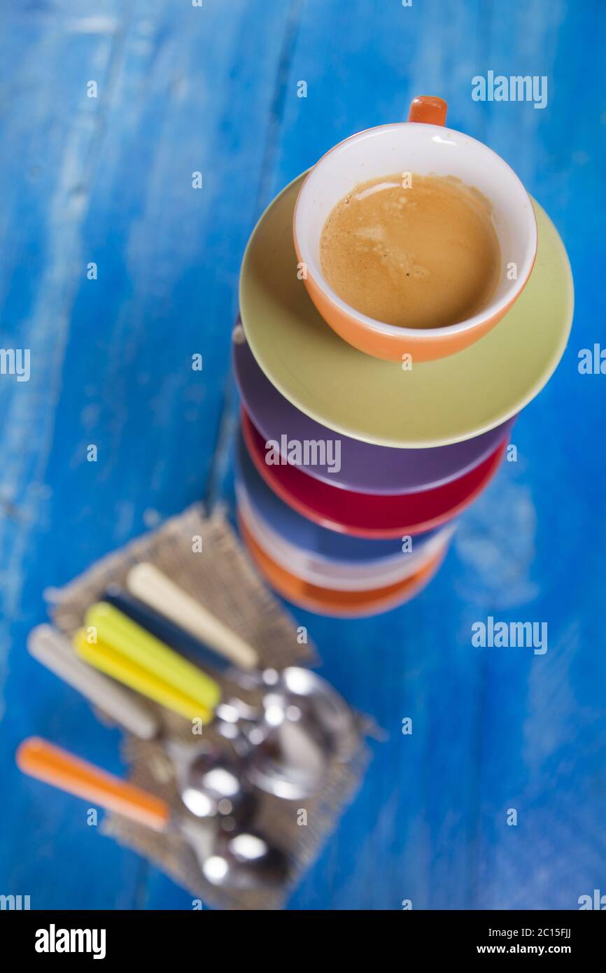 Tower of cups of coffee Stock Photo - Alamy