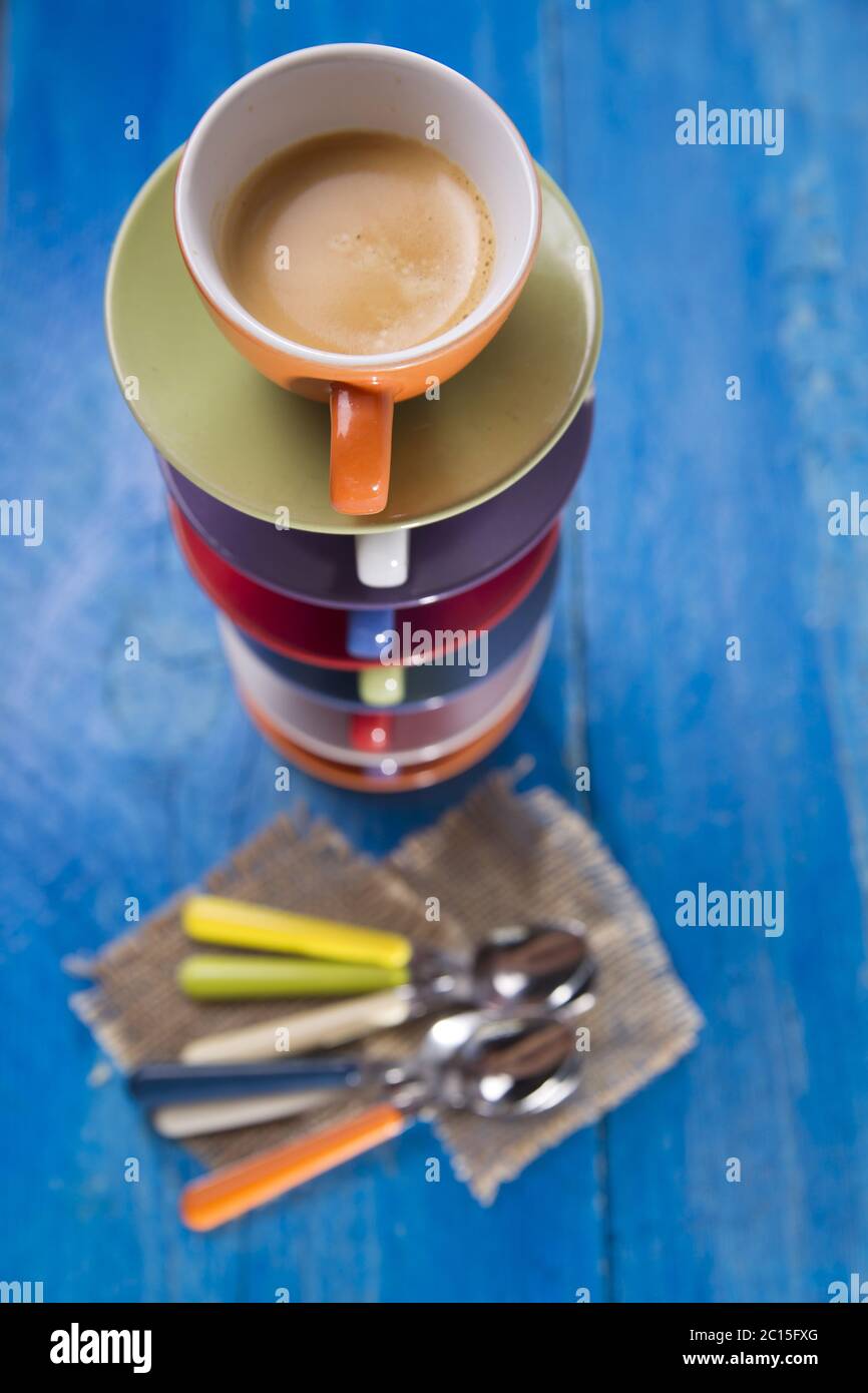 Tower of cups of coffee Stock Photo - Alamy