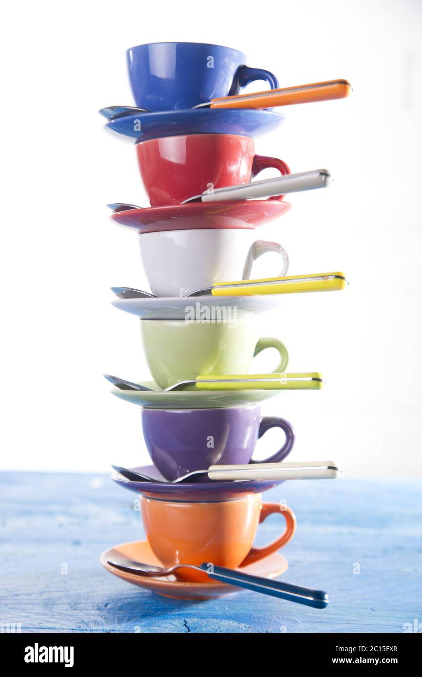 Tower of coffee cups Stock Photo - Alamy