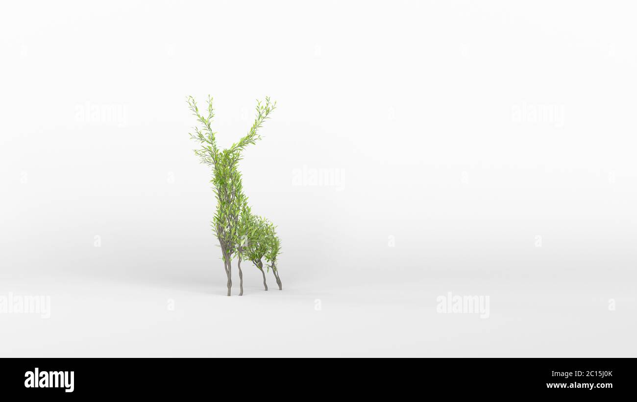 Growing Tree in a shape of a deer. Eco Concept. 3D rendering Stock ...