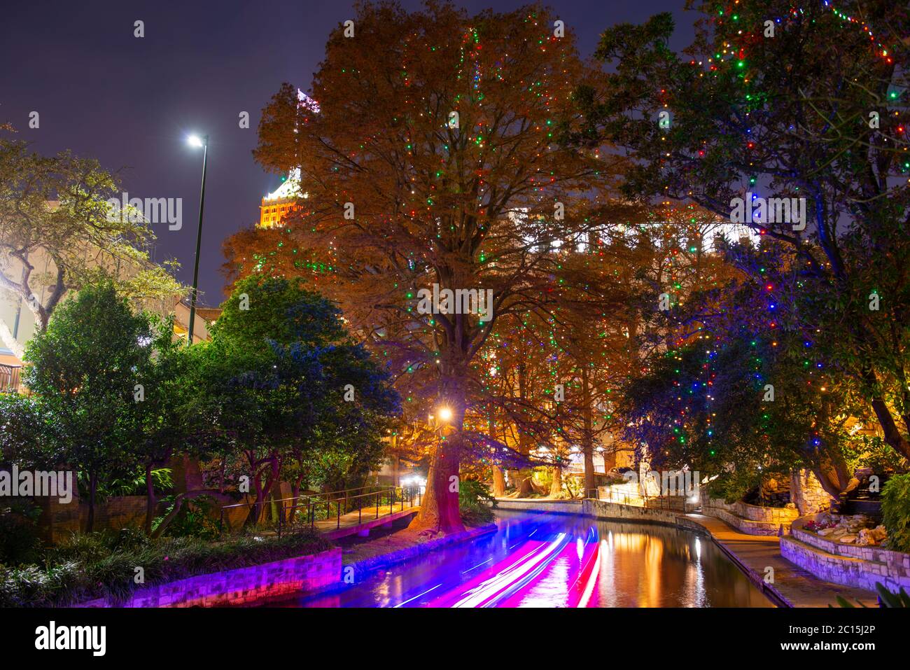 San Antonio River Walk and Tower Life Building in downtown San Antonio ...