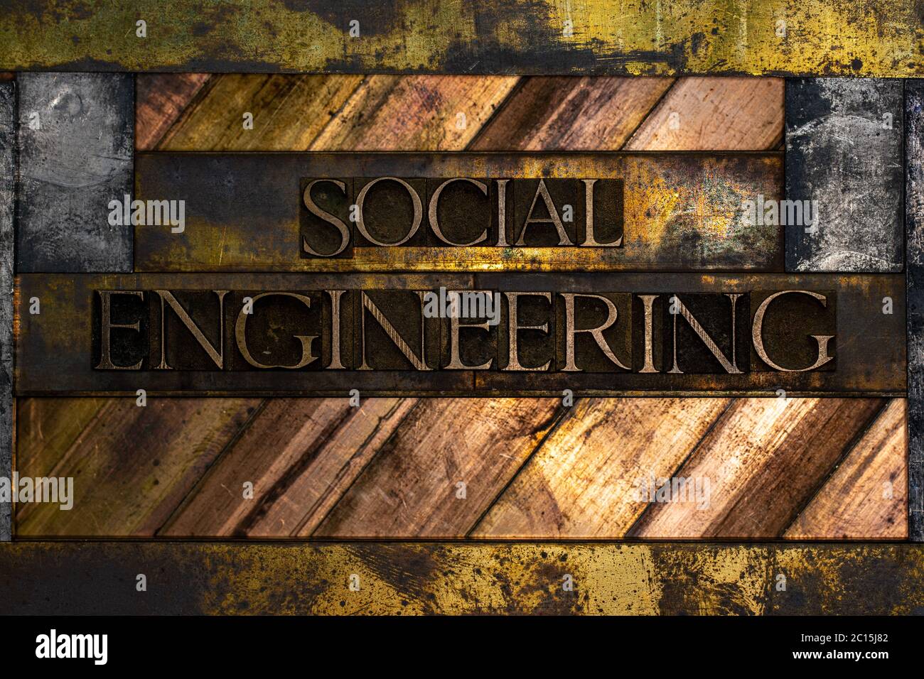 Social Engineering text formed with real authentic typeset letters on ...