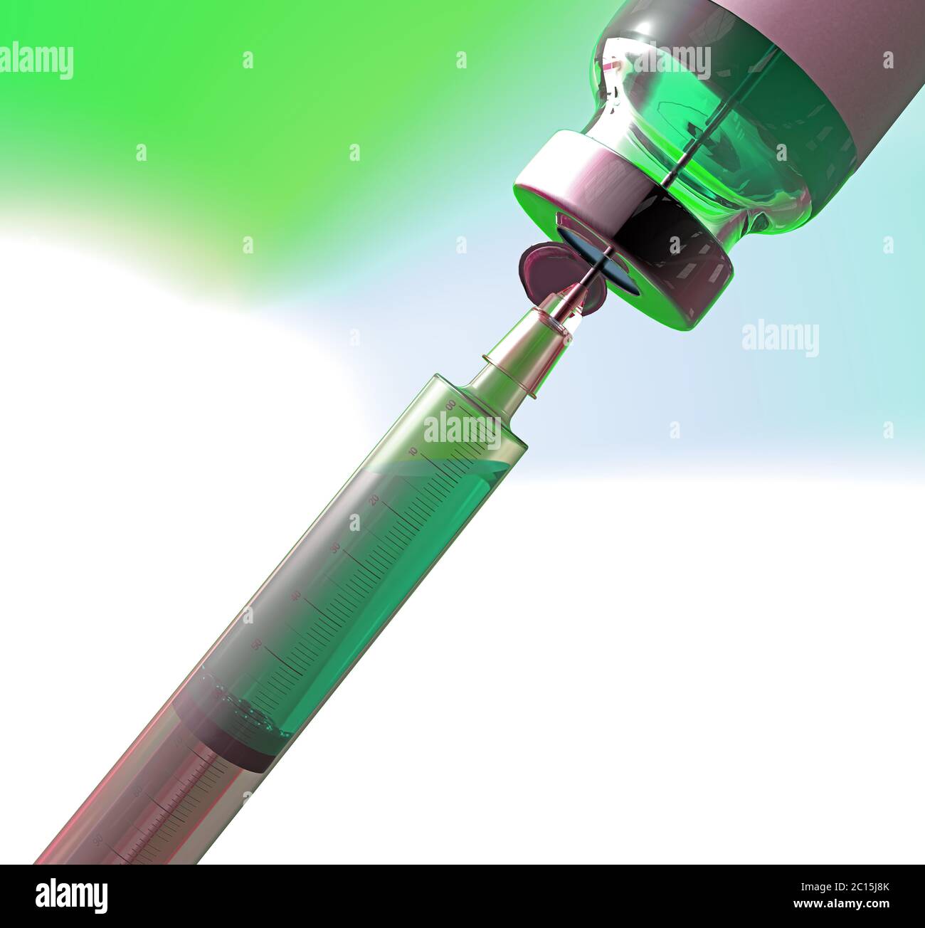 A syringe takes a medicine or drug out of a medication ampule or vial ...