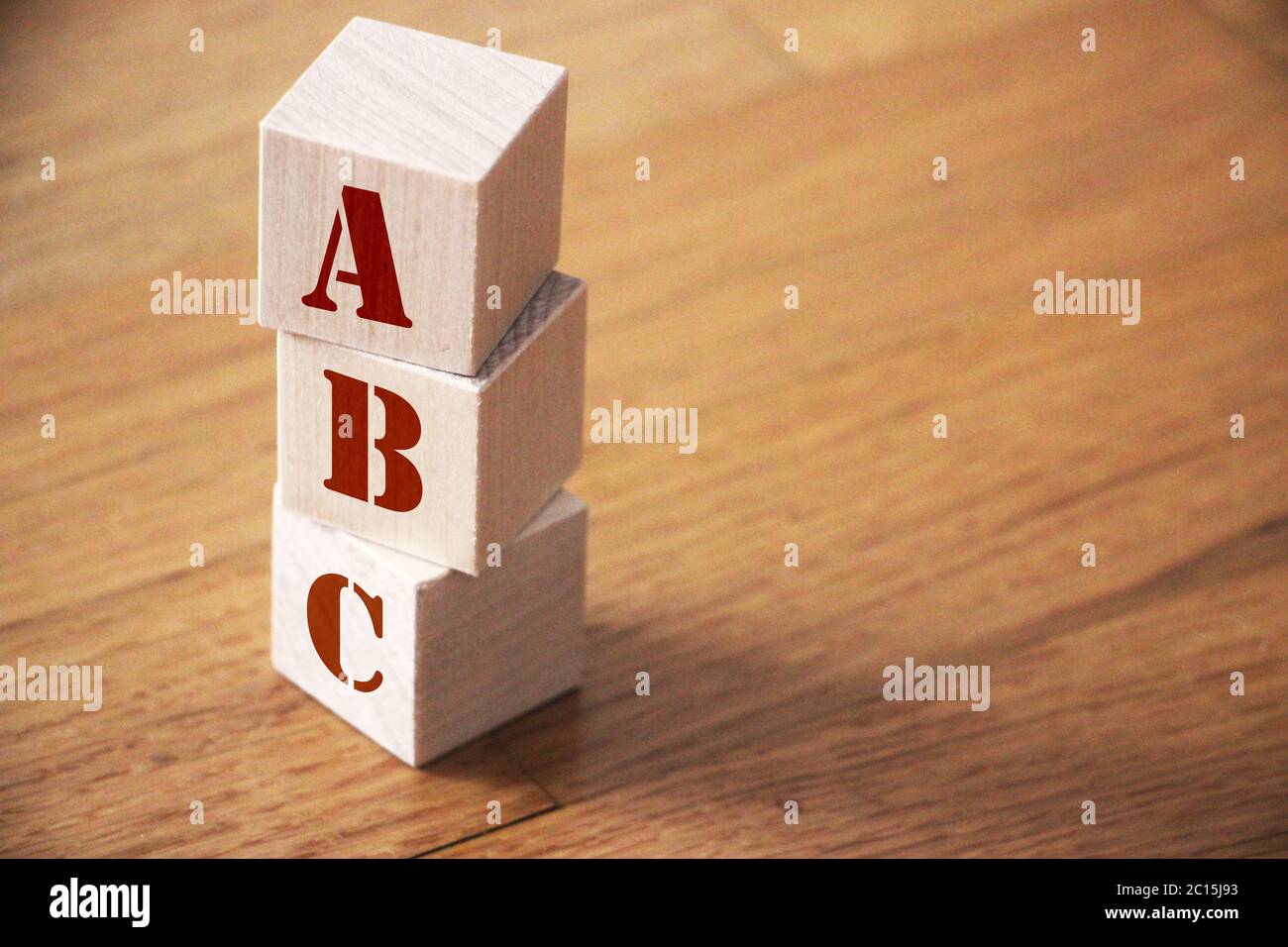 ABC letters on wooden alphabet blocks. Elementary School education ...