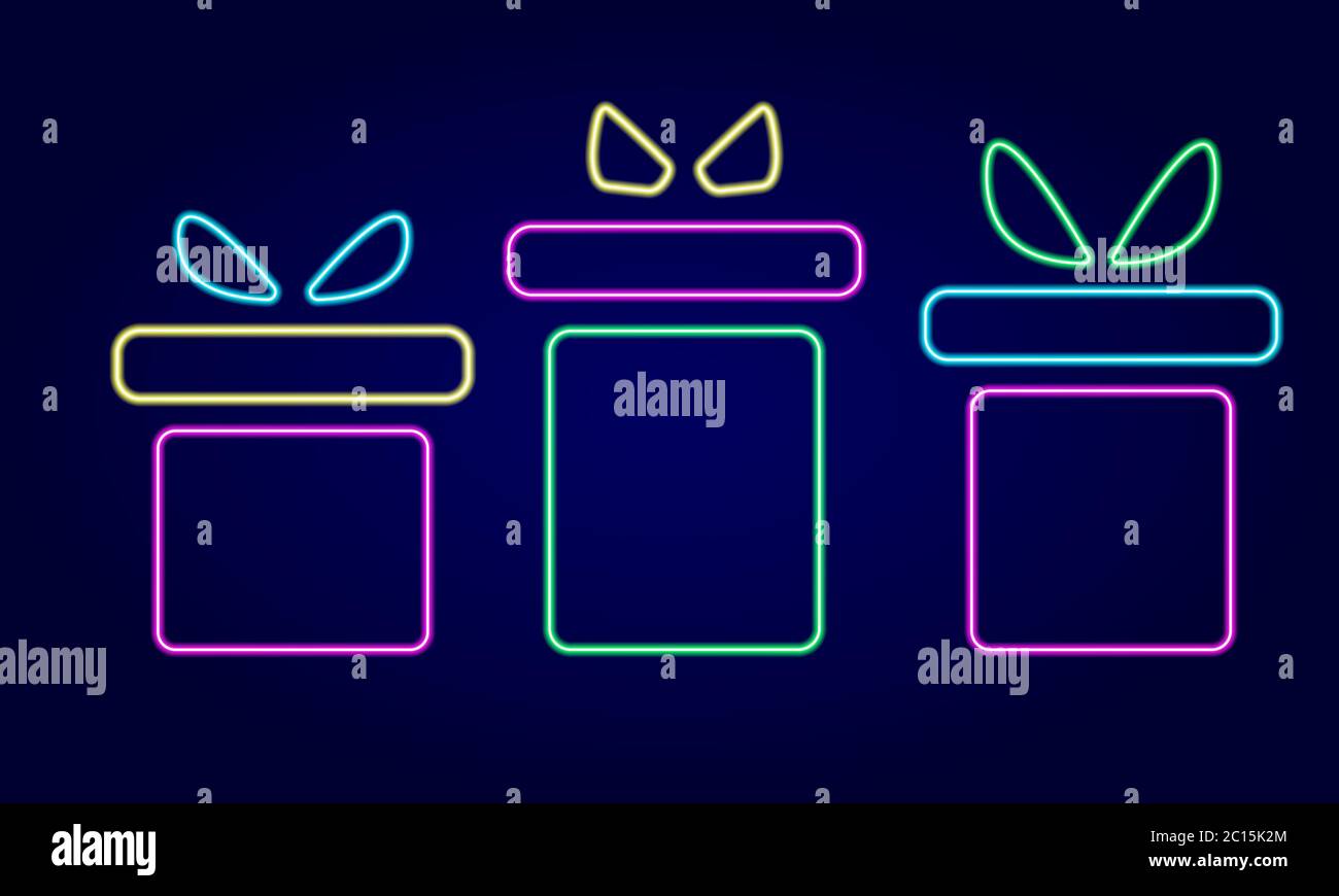 Neon vector gift box. Colorful present. Blue background Stock Vector ...