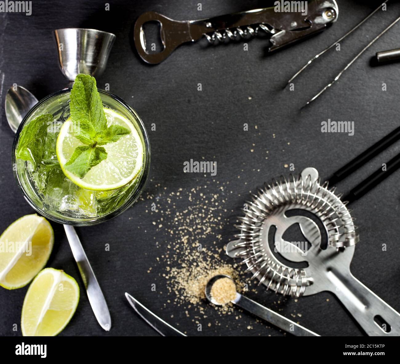 Mojito cocktail making. Ingredients and utensils Stock Photo - Alamy