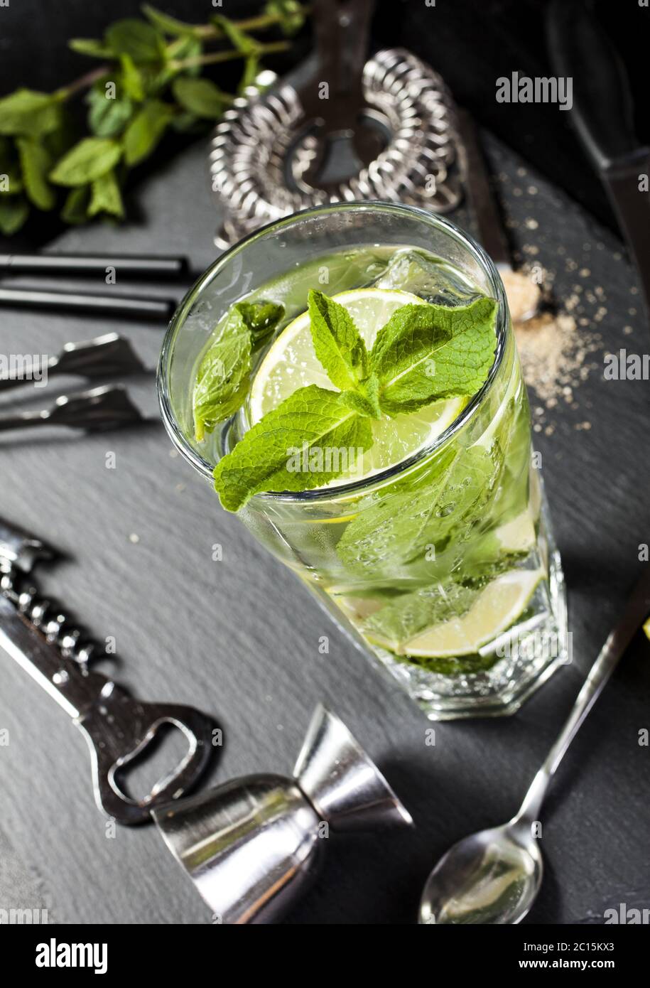 Mojito cocktail making. Ingredients and utensils Stock Photo - Alamy