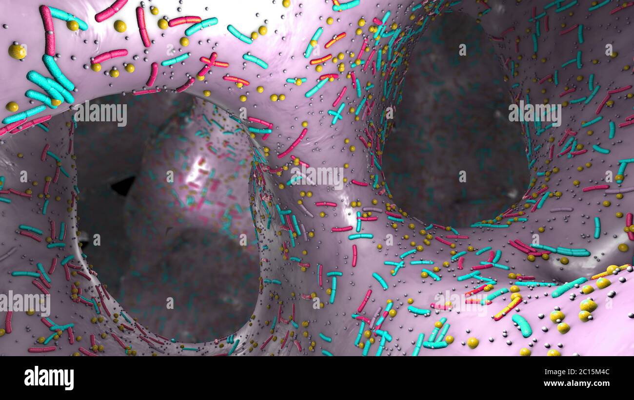 Different germs in the human intestines called microbiota - 3d ...