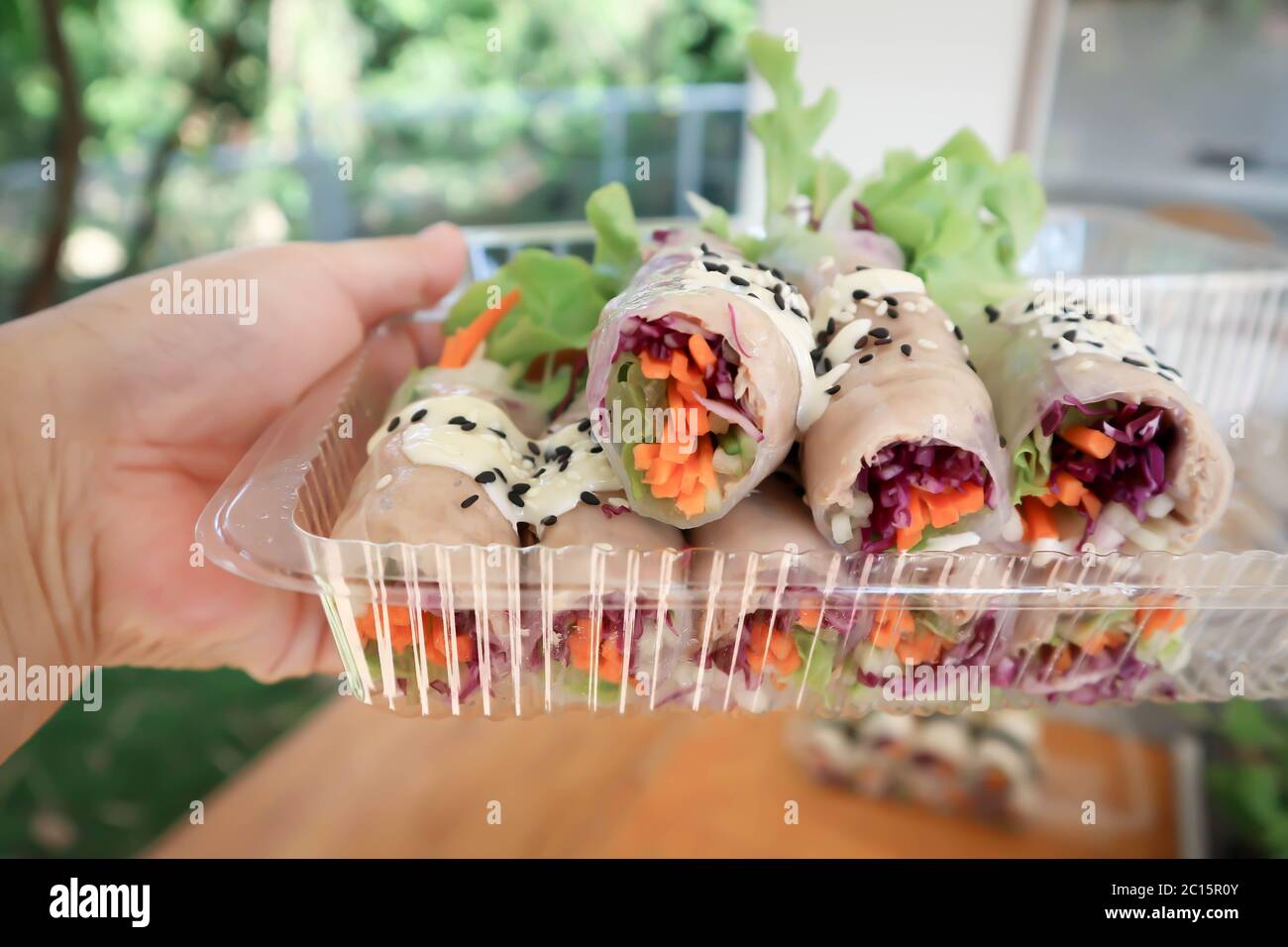 rice roll, fresh roll or vegetable roll in the box Stock Photo - Alamy
