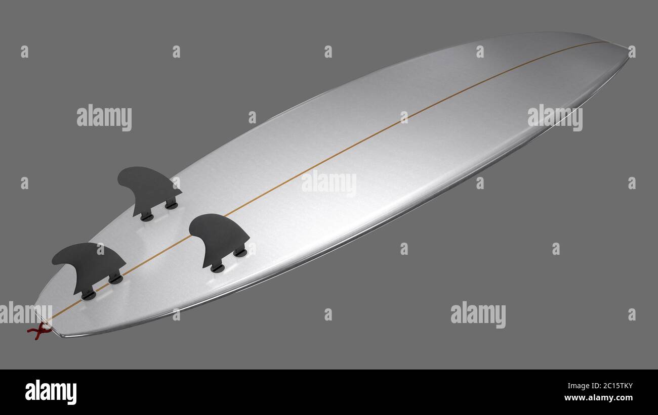 Underside of a short surfboard with fins and fin plugs - 3d ...