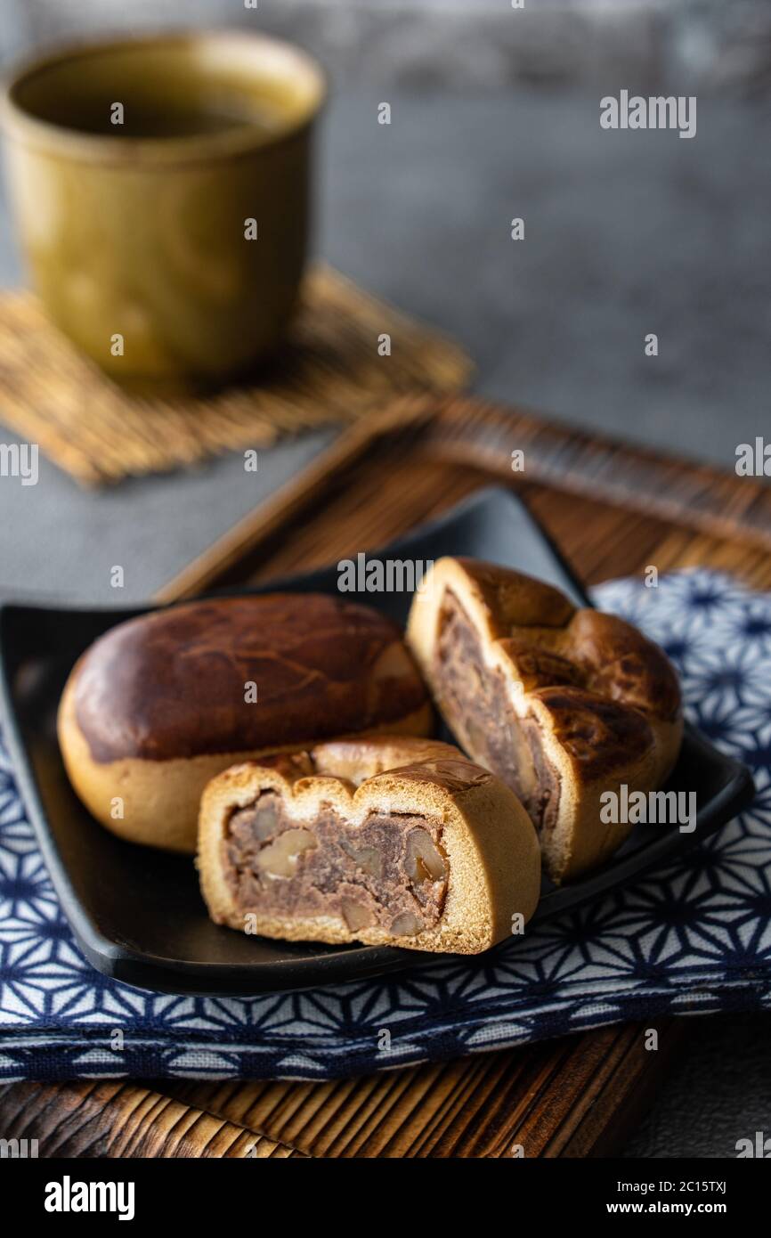Manju, a traditional Japanese sweet snack often served with green tea ...