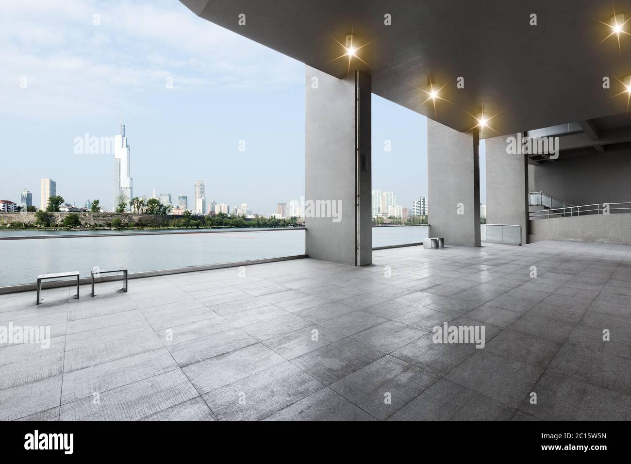 empty floor with cityscape of modern city Stock Photo - Alamy