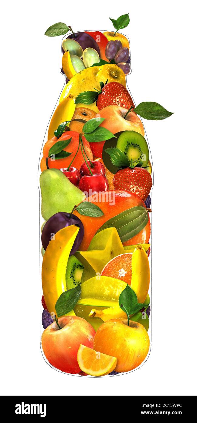 Illustration of a juice bottle made of a bunch of different fruits ...