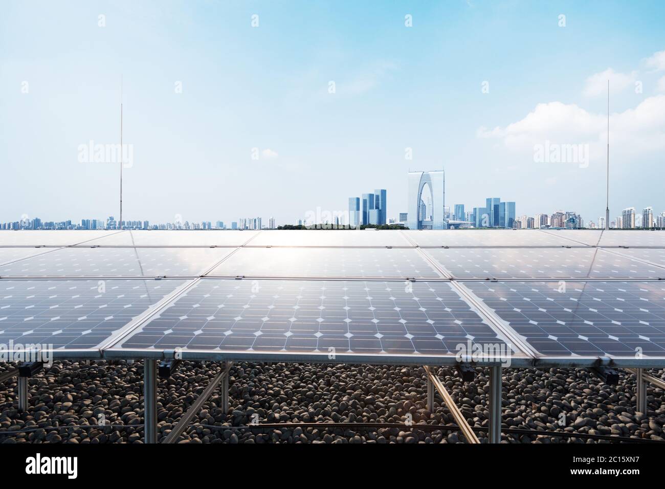 solar panels with cityscape of modern city Stock Photo - Alamy