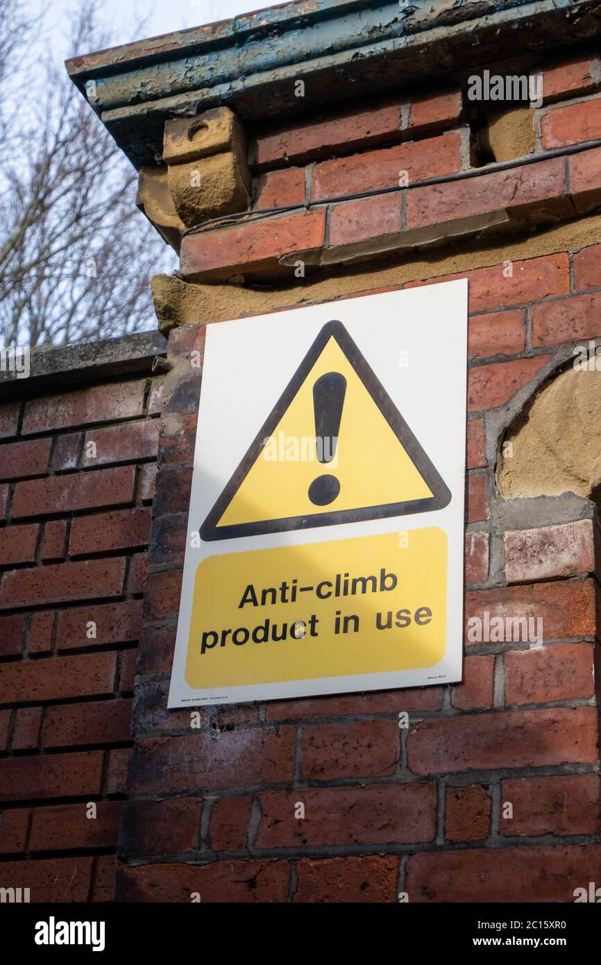 anti-climb warning sign in Southport botanical gardens February 2020 ...