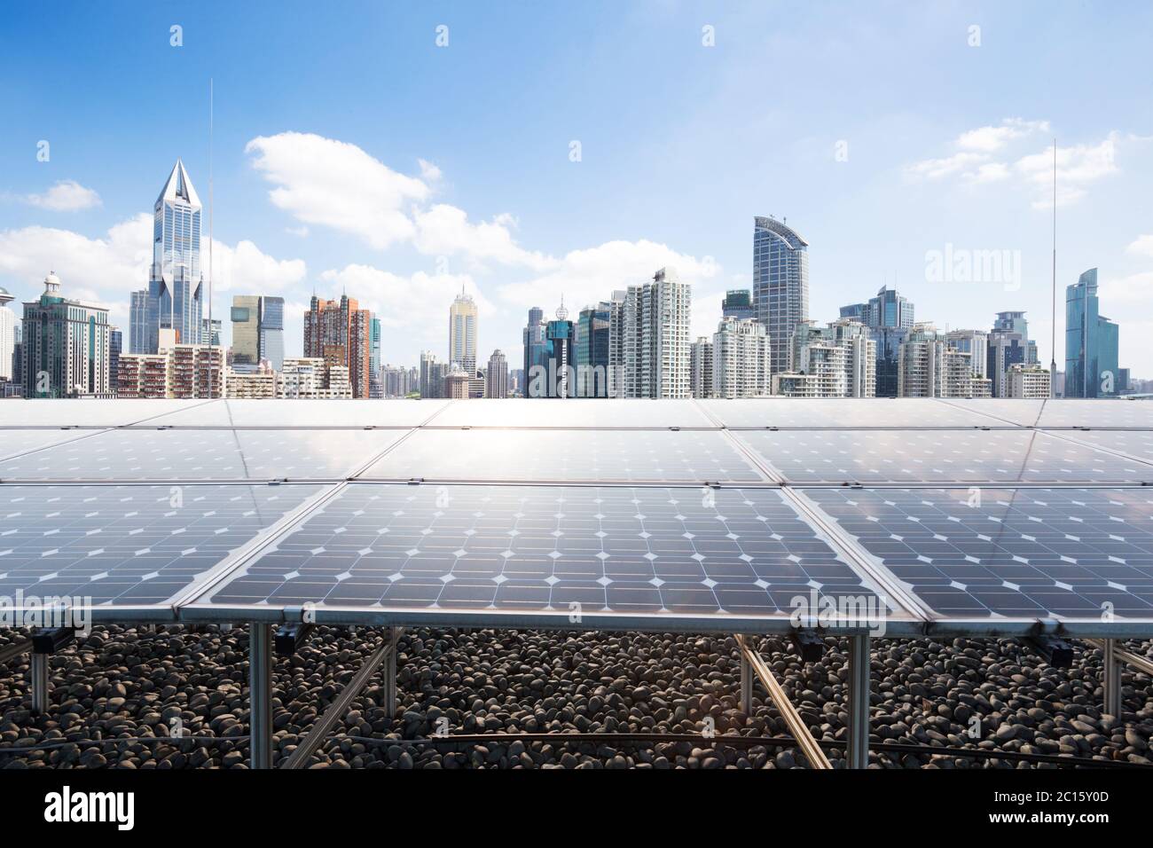 solar panels with cityscape of modern city Stock Photo - Alamy