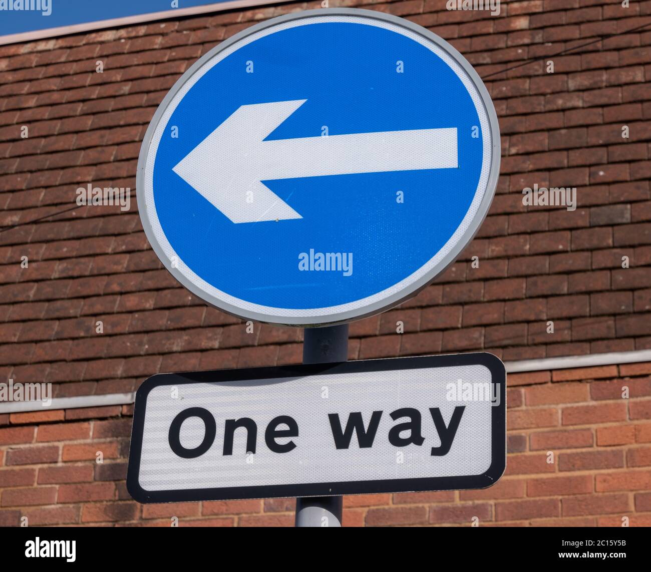 one way sign with arrow pointing left in Moreton Wirral February 2020 ...