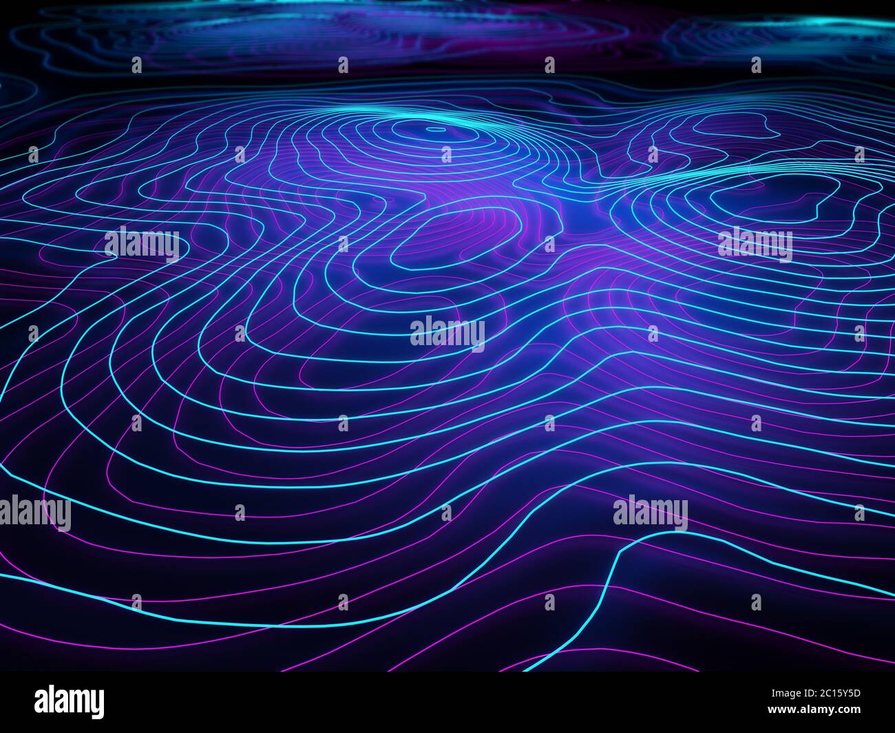 Illustration of a hilly landscape consisting of blue and violet curved ...