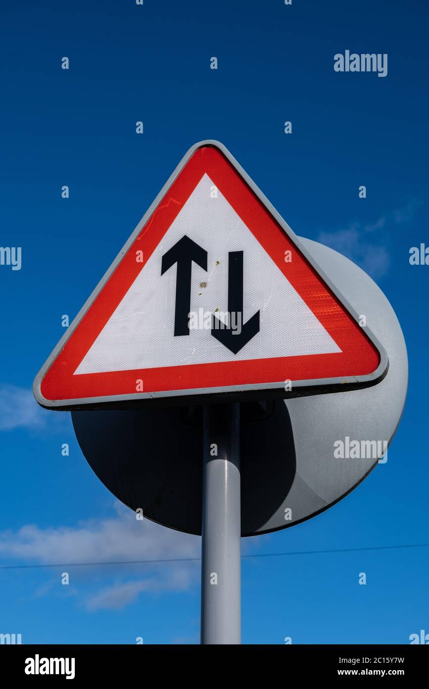 sign indicating two way traffic in Moreton Wirral February 2020 Stock ...