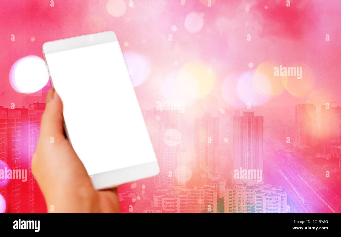 Modern Gadgets With White Display Screen Under Colorful Bokeh ...