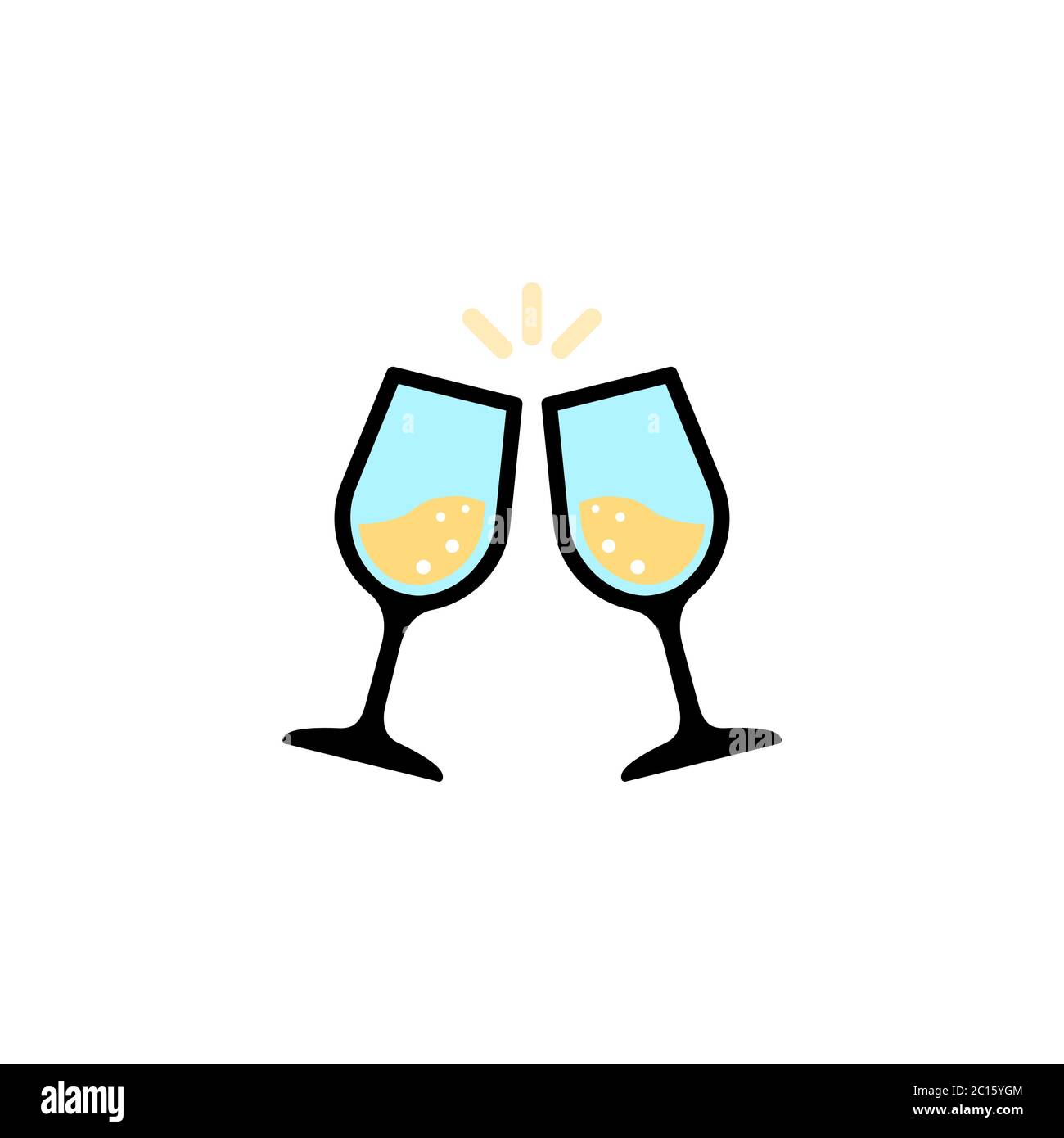 Glass cups cheers. Champagne icon flat. Vector on isolated white ...