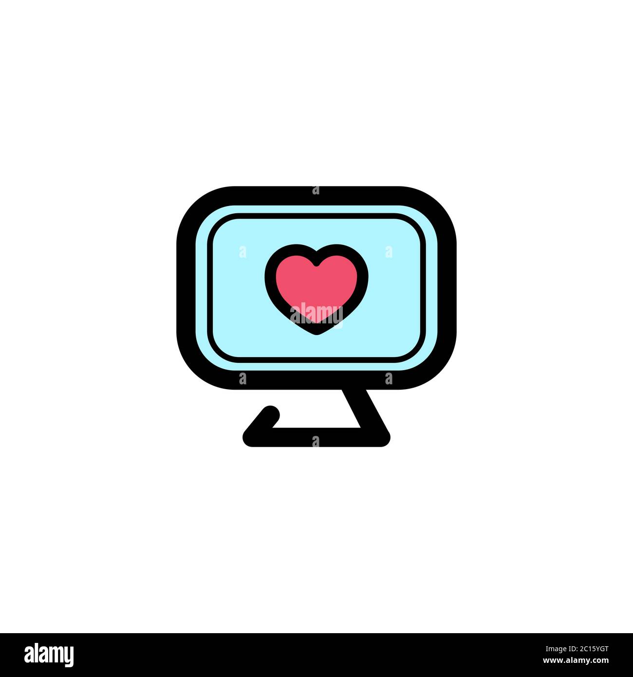Heart on computer monitor icon flat. Love stories symbol. Valentines ...