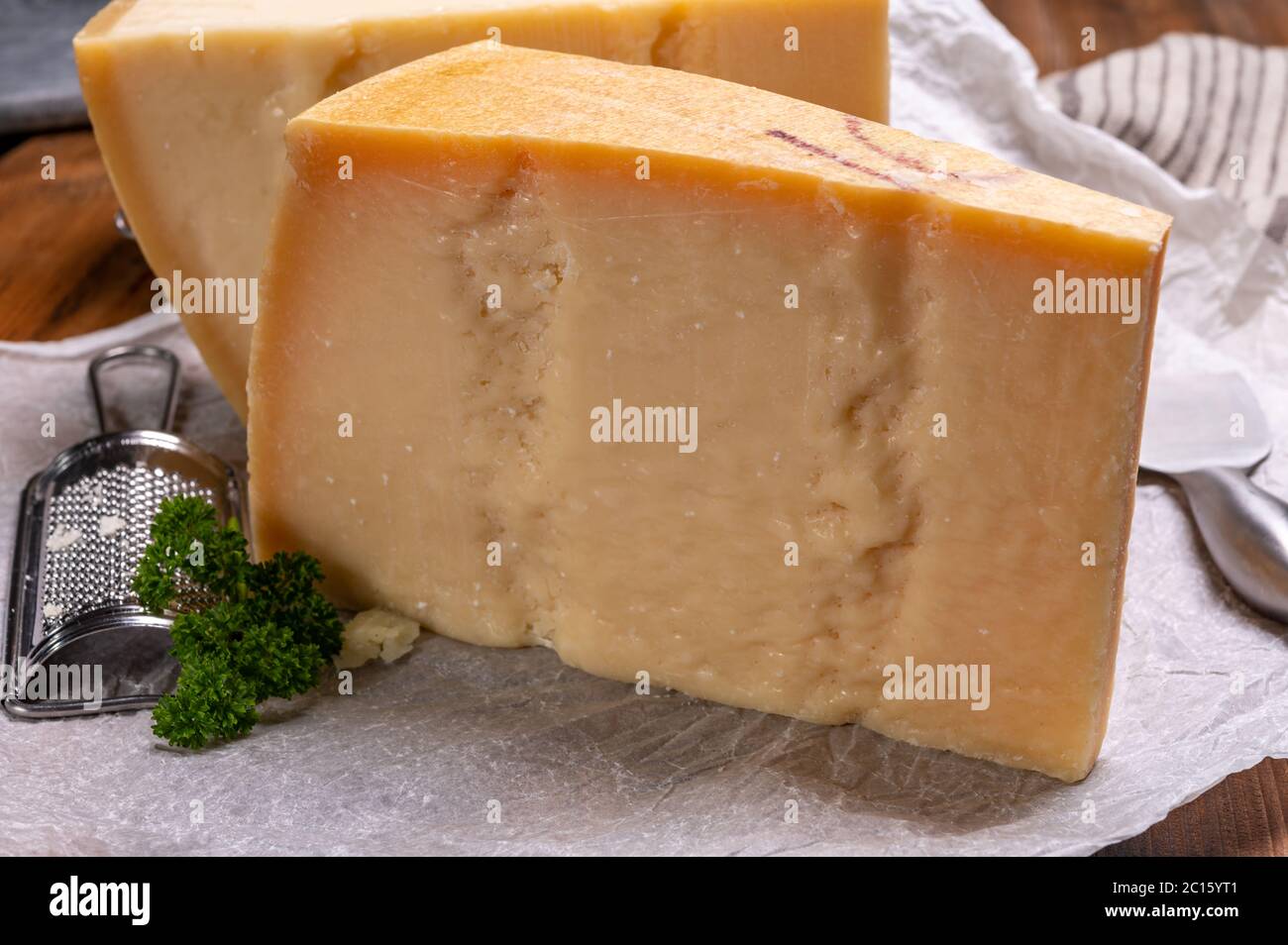 Big wedges of parmigiano-reggiano parmesan hard Italian cheese made ...