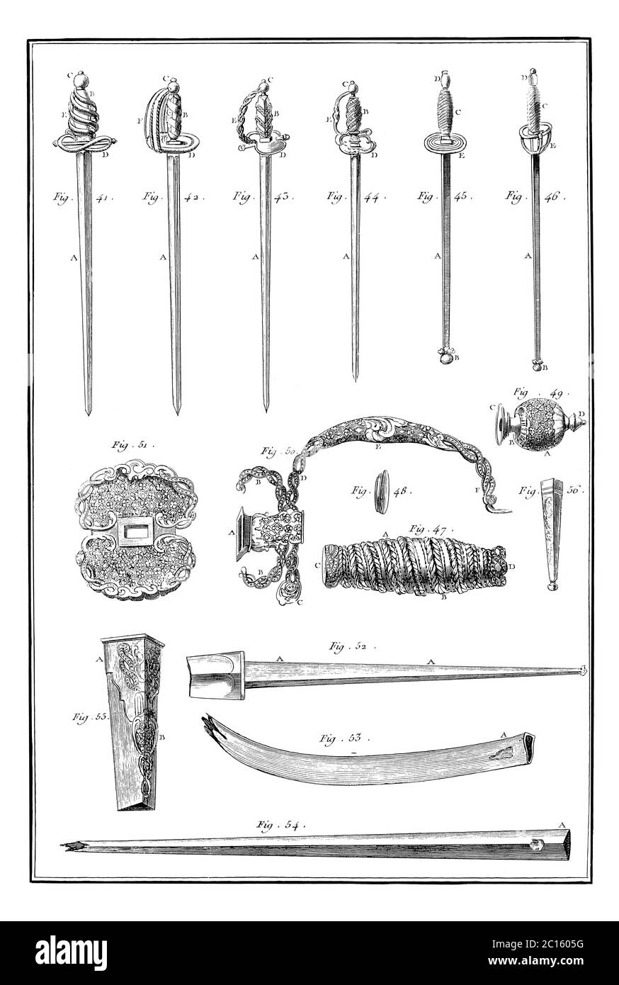 18th century illustration of various swords. Published in "A Diderot ...