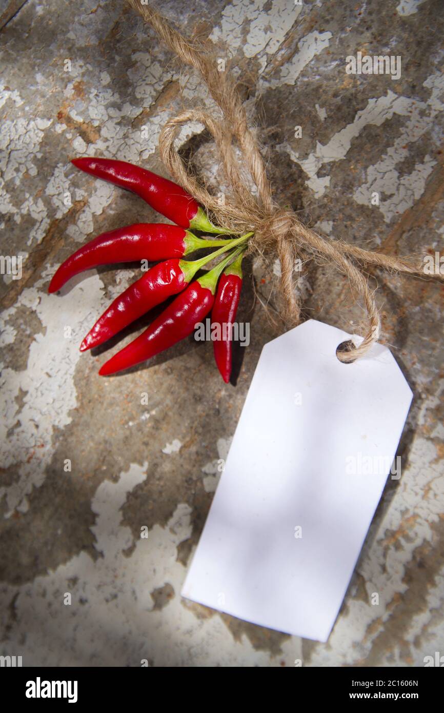 Chili with ticket Stock Photo - Alamy