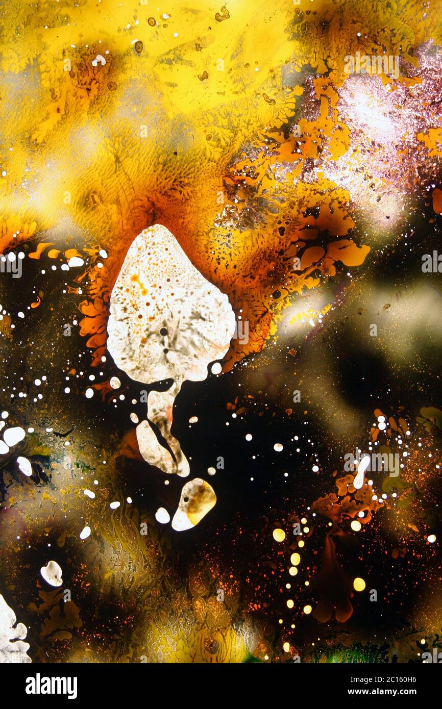 Colored liquids mixed together in fluid creating colorful abstract ...