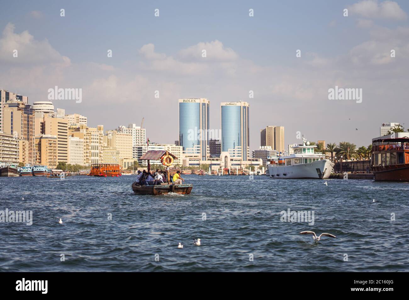 Dubai / United Arab Emirates - February 1, 2020: small ferry boat ...