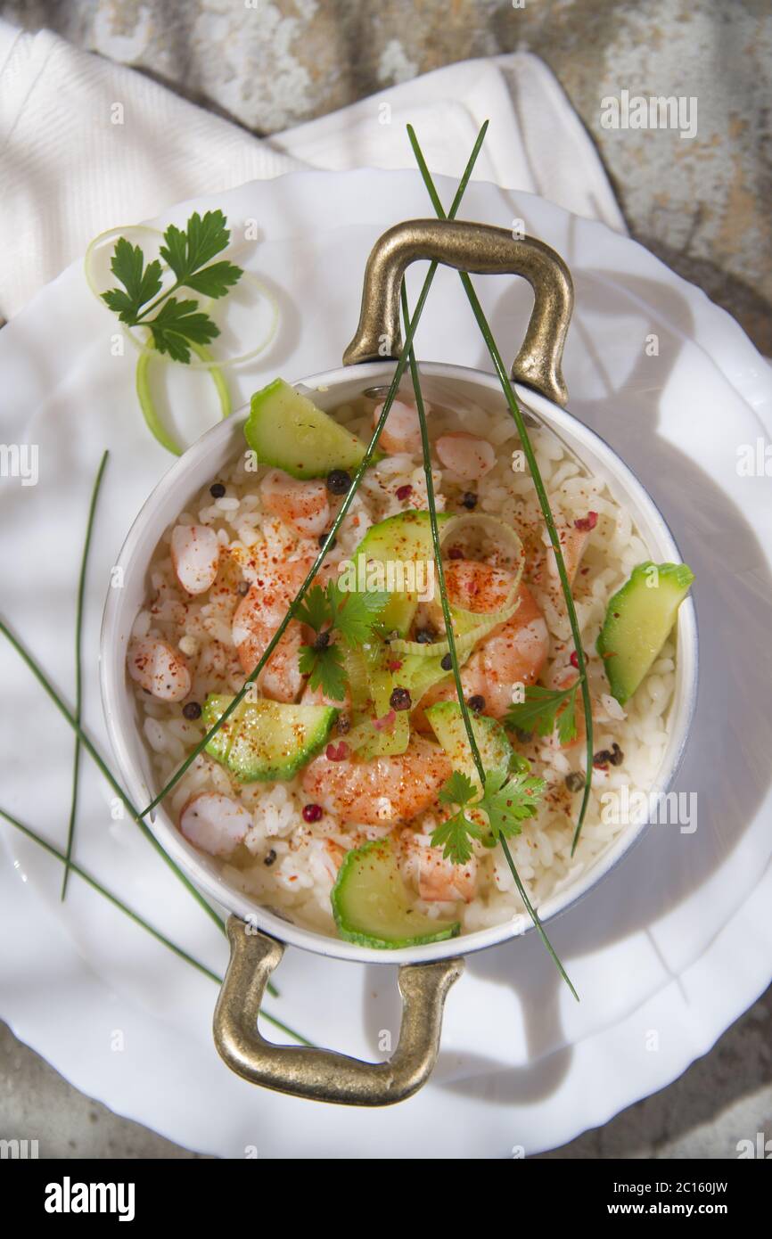 Rice with shrimp and zucchini Stock Photo - Alamy
